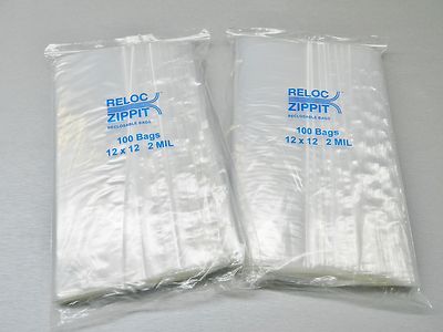 200 Zippit Reloc Bags 12x12 2mil Clear Reclosable 12 x 12" Square 2 Mil ...