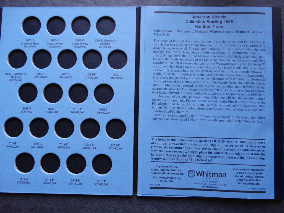 Set of 3 Whitman Jefferson Nickel Coin Folders Number 1-3 1938-2025 ...