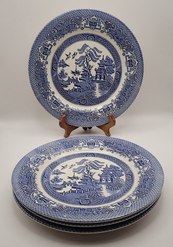 EIT Blue Willow Dinner Plates England VTG Ironstone B Border-Set Of 4 ...