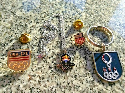 VINTAGE OLYMPIC COLLECTION Pins Necklace Key Chain Jewelry Sports Lot ...