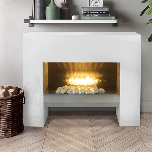 Free Floor Standing Electric Fire MDF White Surround Fireplace Flicker ...