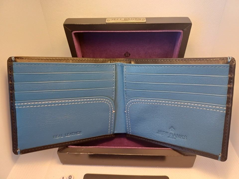 Jeff Banks London Wallet Premium Leather boxed, Blue leather interior ...
