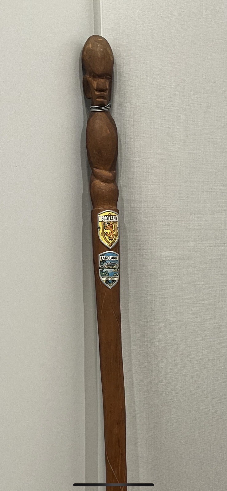 Vintage Carved Wooden Walking Stick With Souvenir Bad… - Gem