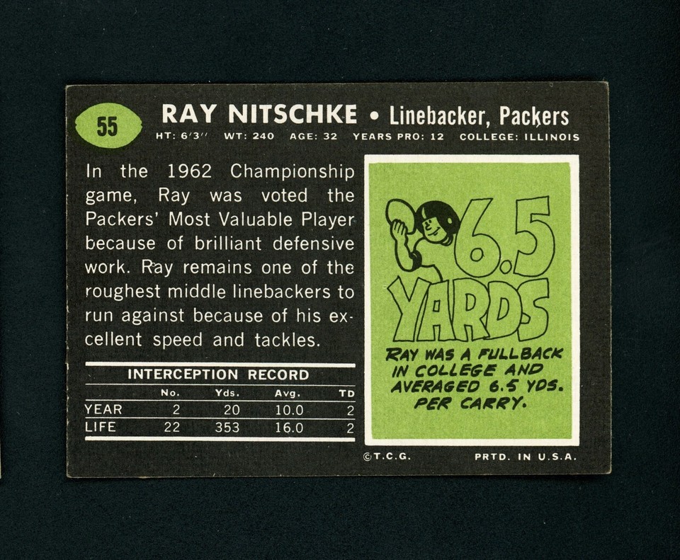 Ray Nitschke 1969 Topps (HOF) Green Bay Packers #55 EX-MT+ | eBay