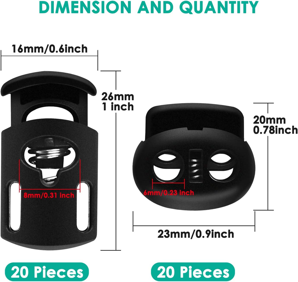 40Pcs Plastic Cord Locks End Spring Stopper,Paracord Toggle Stopper ...