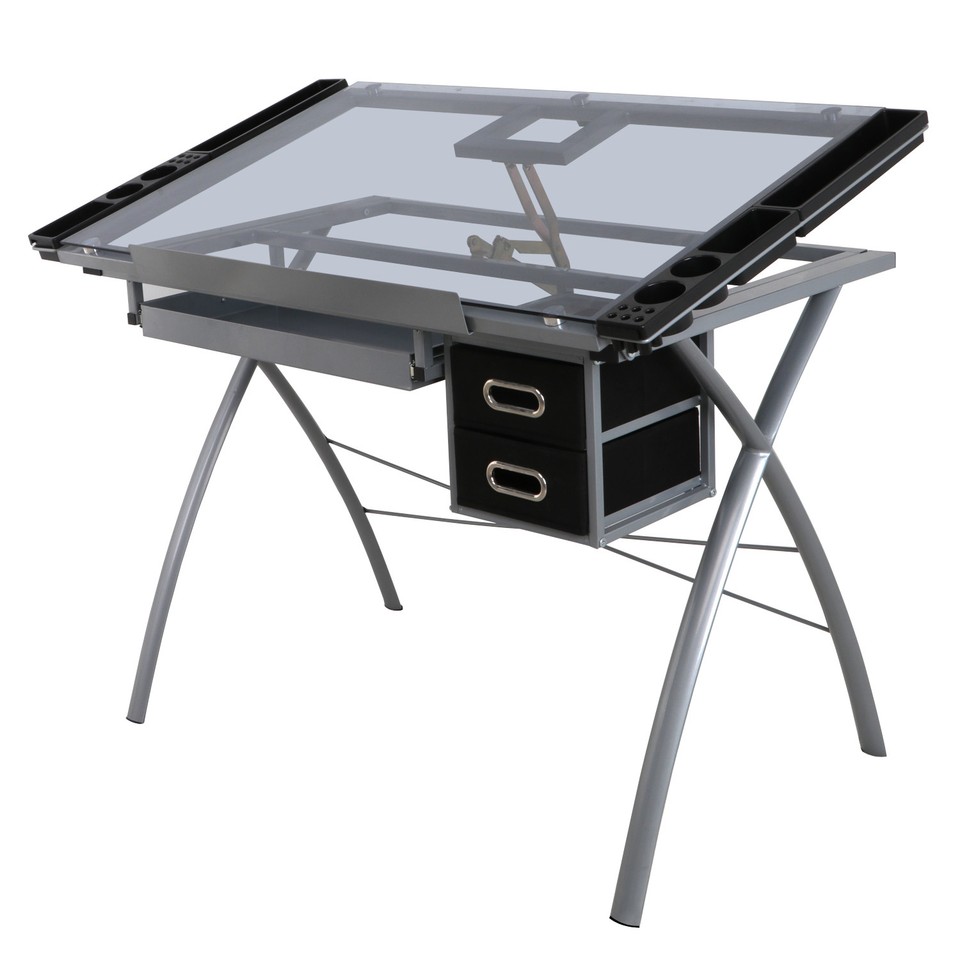 Drafting Table Station Glass Top Drawing Desk Craft Station Artist ...