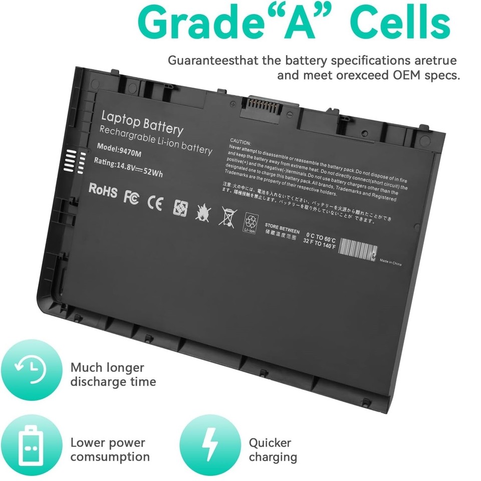 BT04XL BATTERY FOR HP EliteBook Folio 9470M 9480M HSTNN-DB3Z 682962-001 ...