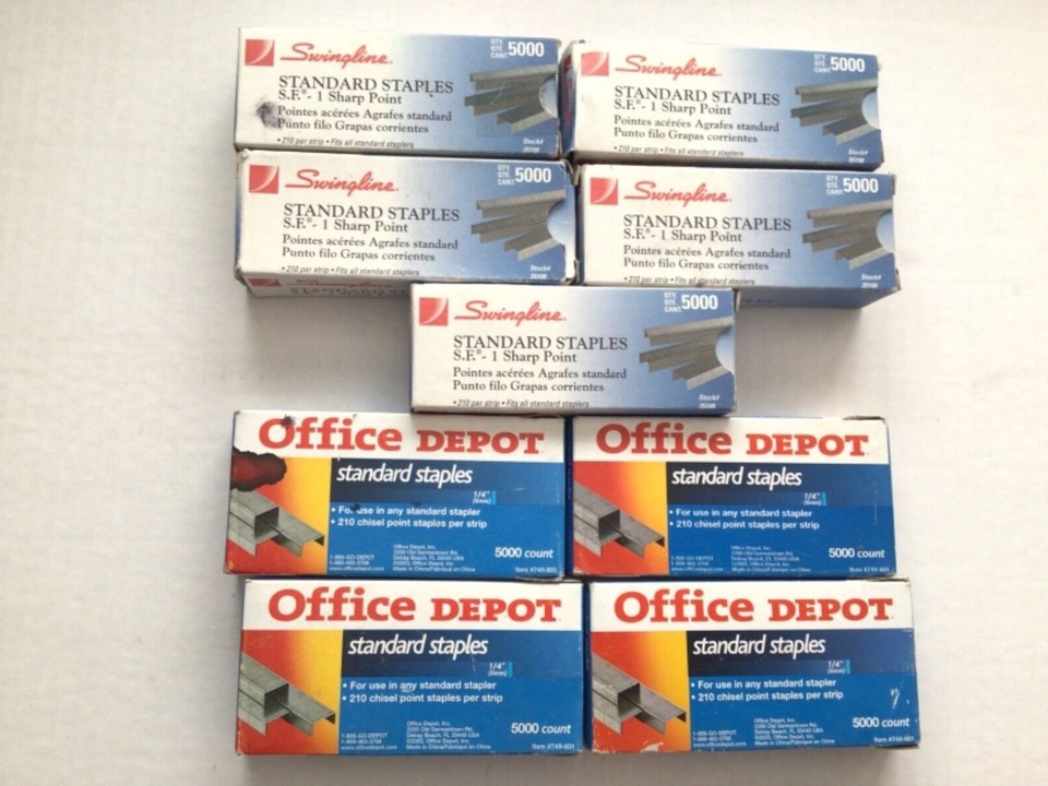 9 Boxes Office Depot/Swingline Standard Staples 5000 each Box | eBay