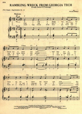 GEORGIA INSTITUTE OF TECHNOLOGY Song Sheet 1971 Rambling Wreck from ...