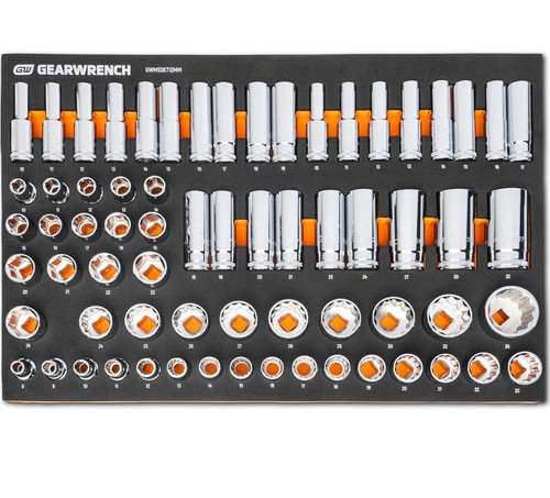 GEARWRENCH 67 Piece 1/2” Drive Master Metric Chrome Socket Set in Foam ...