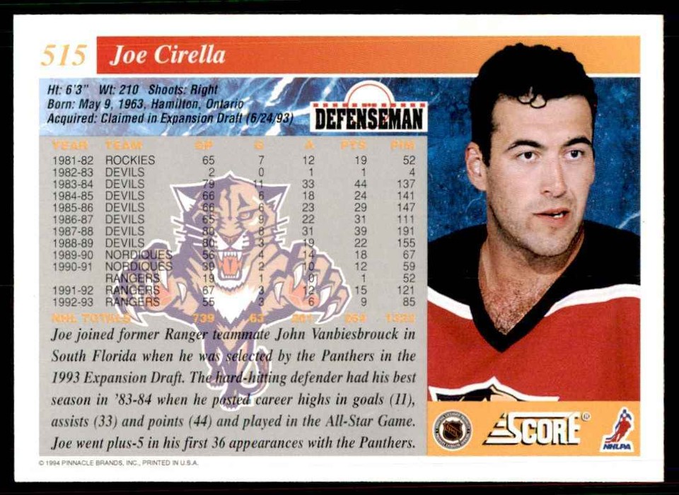 1993-94 Score Joe Cirella Florida Panthers #515 | eBay