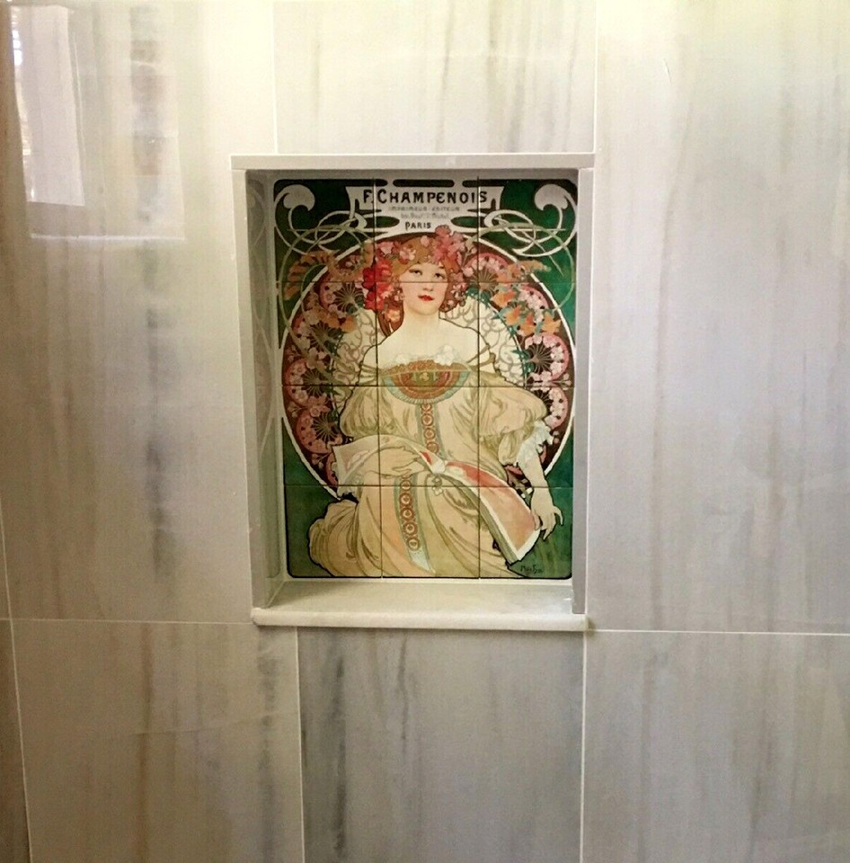 21.25 x 29.75 Art Nouveau Alphonse Mucha Ceramic Mural Backsplash Bath ...