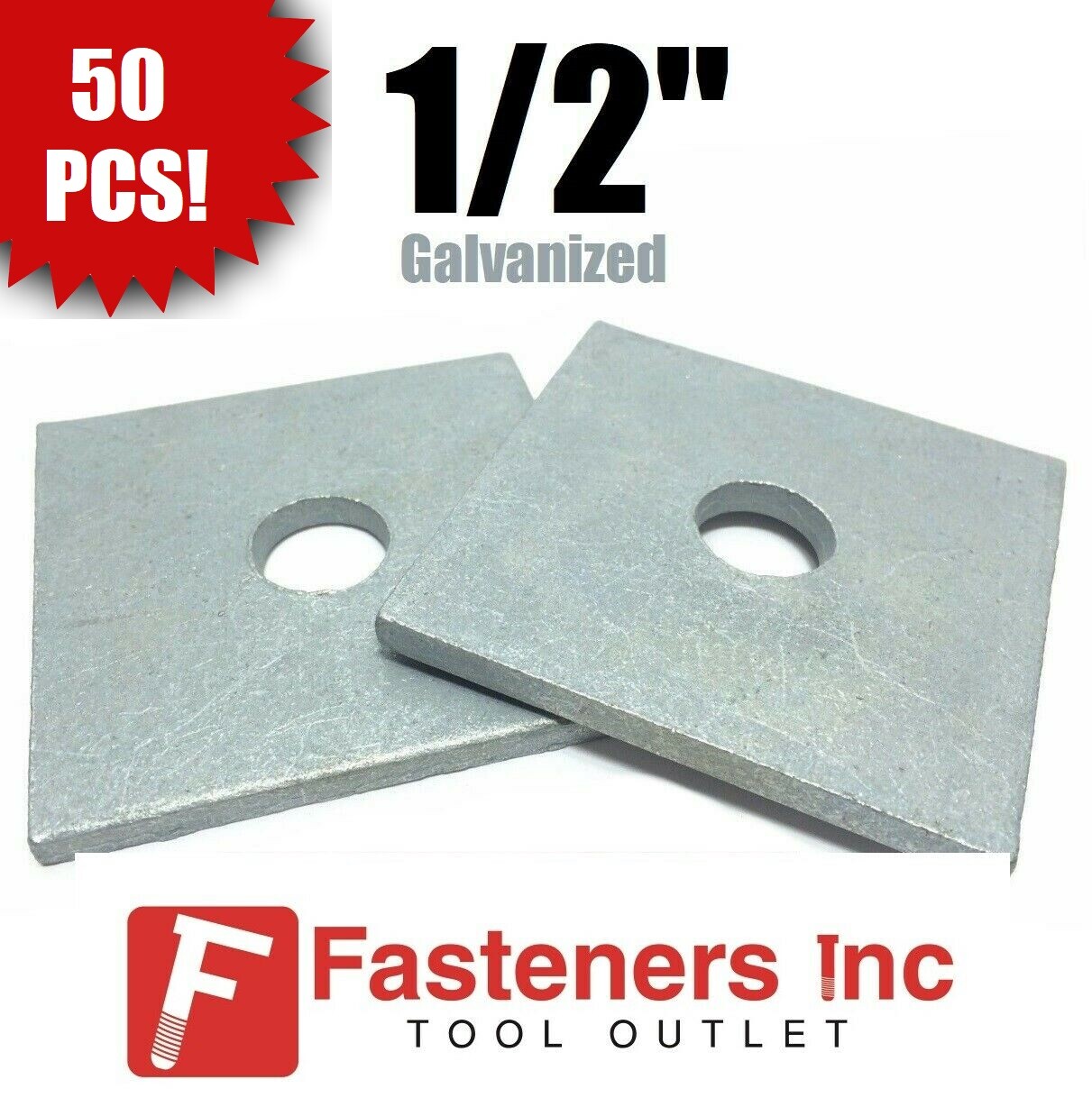 (Qty 50) 1/2" x 3" x .25 Square Anchor Bearing Plate Washer Galvanized ...