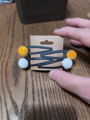 13Ps Pom Pom Snap Barrettes Golden Yellow And White 4 Piece | eBay