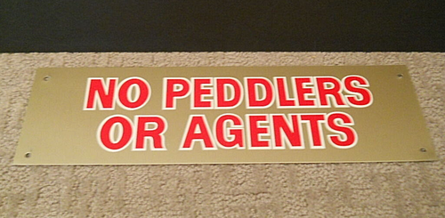 Vintage No Peddlers Or Agents Sign Thin Aluminum Metal - Gold Red White ...