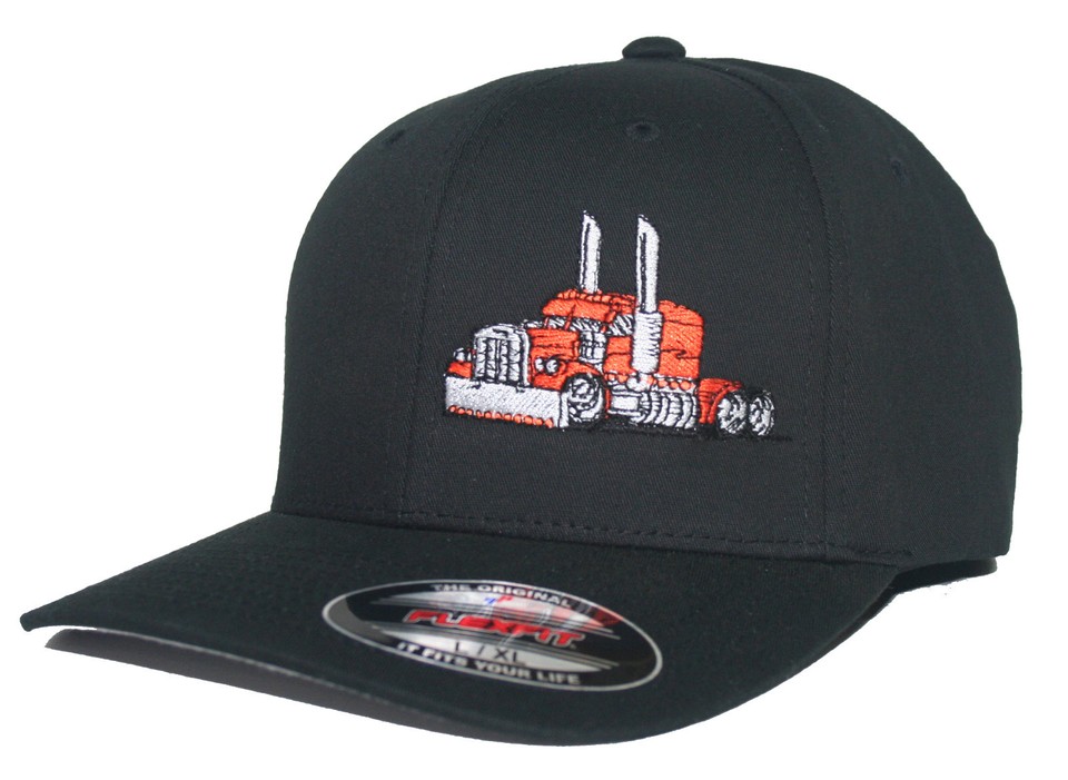 TRUCKER HAT FLEXFIT FITTED CAP BIG RIG TRUCK PETERBILT KENWORTH ...