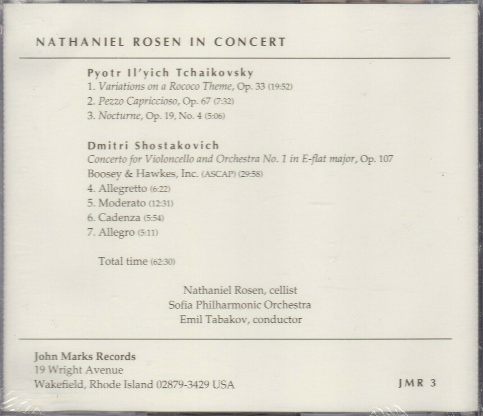 Nathaniel Rosen In Concert (CD, 1994, John Marks Records) FACTORY ...