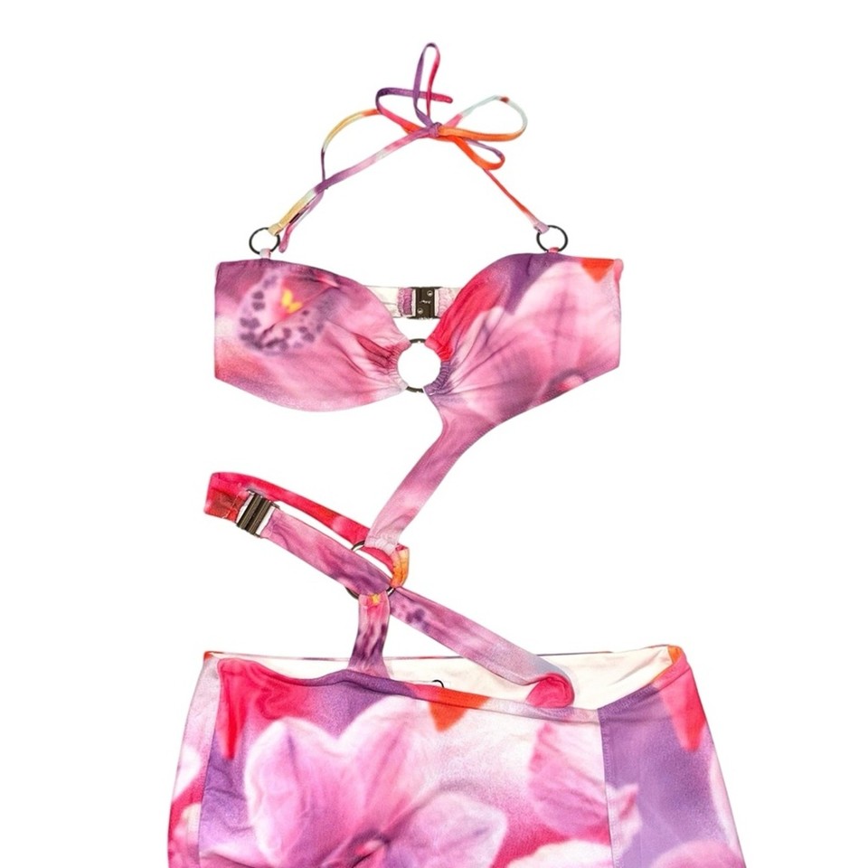 NWT Outcast Elektra Floral Cut Out Side Slit Pink and Purple Maxi Dress ...