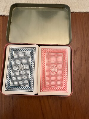 vintage playing cards 2 decks in one metal container | eBay