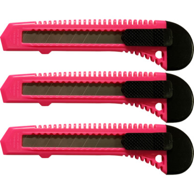 3 NEON PINK Safety Box Cutter Utility Knife Retractable Snap off Razor ...