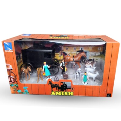 New Ray Amish Mennonite Horse Drawn Farm Figures # 37505B | eBay