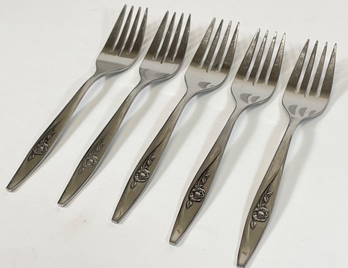 5PC ONEIDA ONEIDACRAFT DELUXE STAINLESS LASTING ROSE SALAD FORK ...