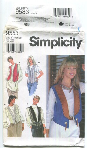 SIMPLICITY 9583 MISSES' LINED VESTS SZ 18-22 UNCUT 1995 | eBay