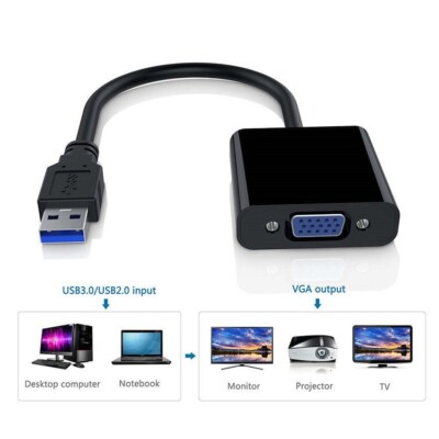 USB 3.0 to VGA Adapter External Graphic Card Video Converter Cable For ...