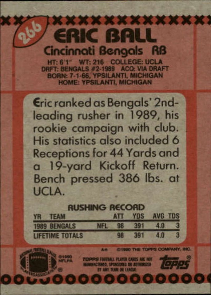1990 Topps #266 Eric Ball Bengals | eBay