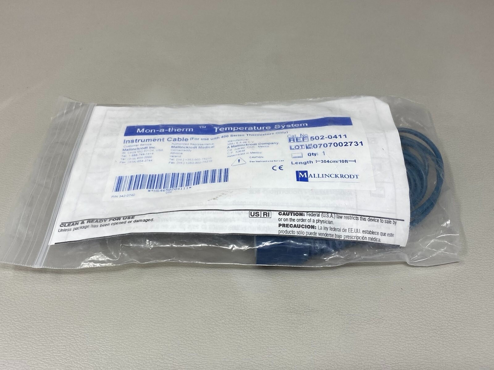 Mon-a-therm Temperature Cable 502-0411 MALLINCKRODT 10 Foot YSI 400 ...