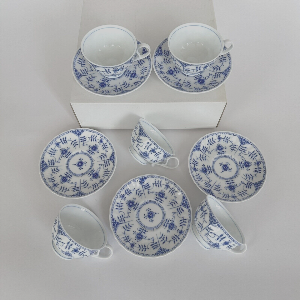 10 PC Tea Cup Set Porcelain Fine China Blue & White Flowers Lot Teacup ...