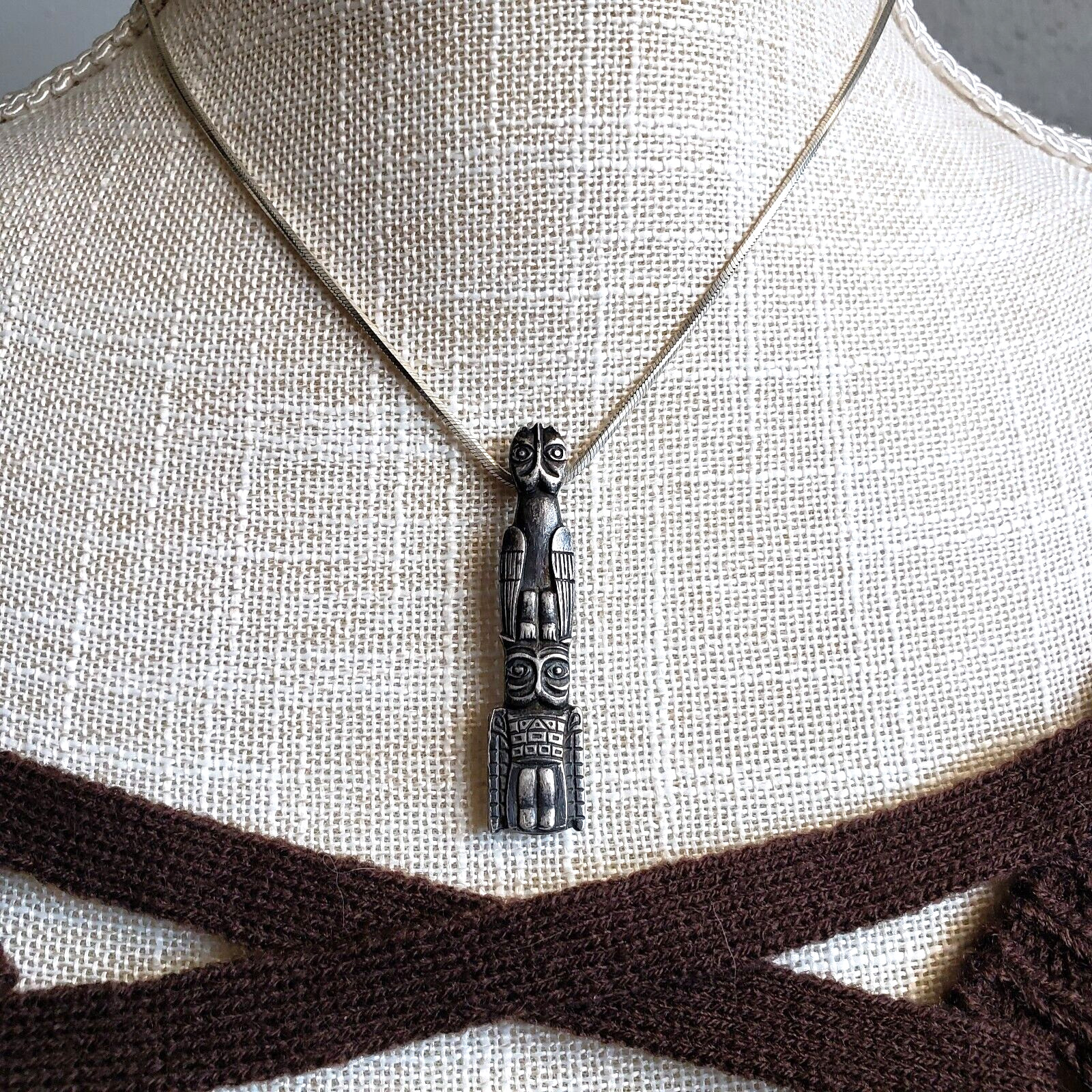 Vintage Sterling Silver Totem Pole Pin Brooch Pendant… - Gem