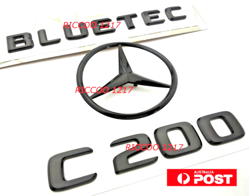 C200 Bluetec badges for Mercedes Benz 3 badges Gloss black flat style ...