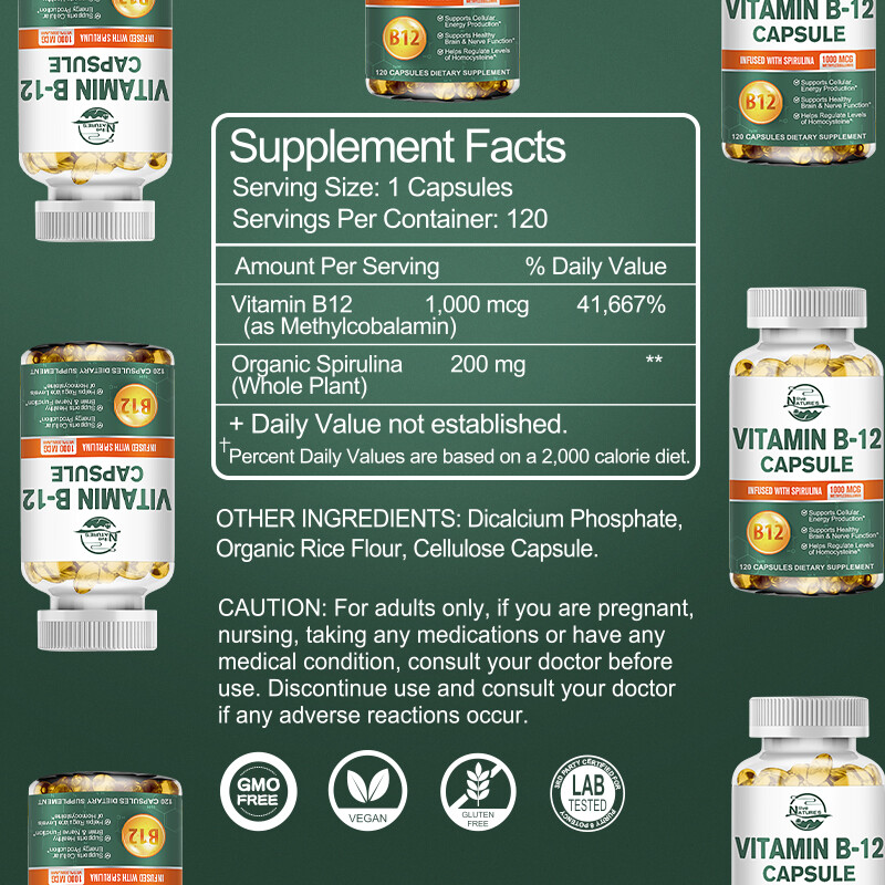 Vitamin B-12 Complex 120ct, B-12 Vitamins, Energy, Cardio, Aids Nervous ...