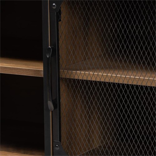 Baxton Studio Cardea Brown Finished Wood and Black Metal 2-Door ...