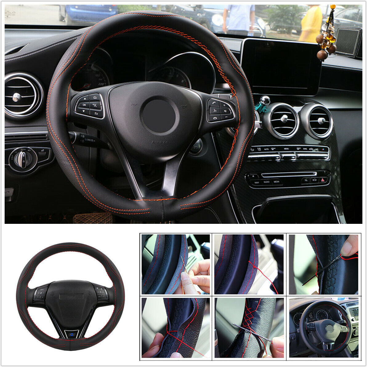 Durable 38cm Black Car SUV Steering Wheel Anti-slip Protector Covers ...