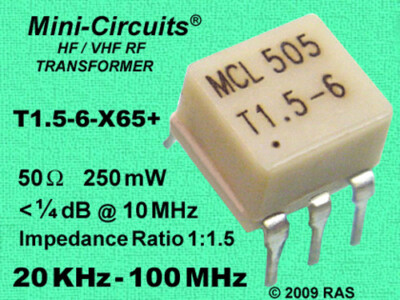 (1) 1:1.5 [50:75 Ohm] HF/VHF RF Transformer, LOW LOSS 0.2 dB @ 10 MHz ...
