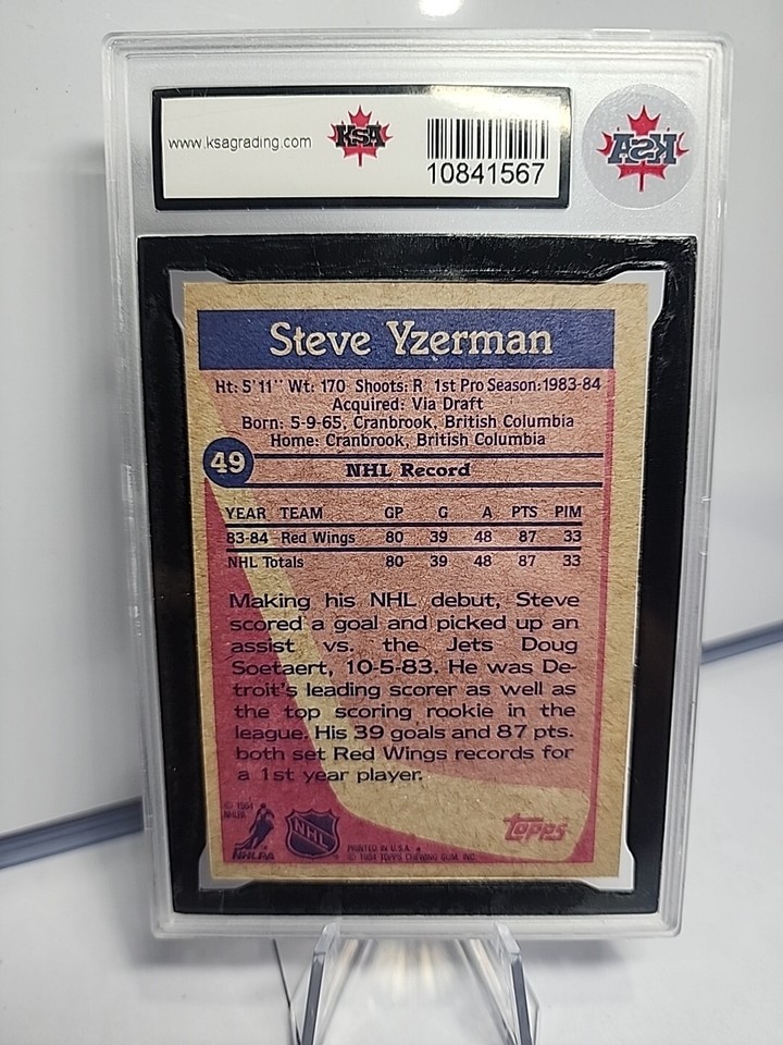 1984-85 TOPPS HOCKEY #49 STEVE YZERMAN RC ROOKIE KSA GRADED 8.0 NMM | eBay