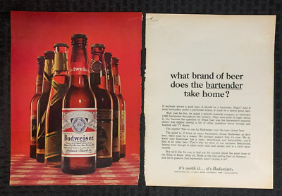 1966 BUDWEISER 8x11" Print Ad FN 6.0 What Brand Does the Bartender Take ...