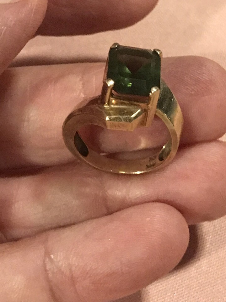 10k Yellow Gold Moldavite Ring Sz. 5 Emerald Cut Gemstone 3.7 Grams | eBay