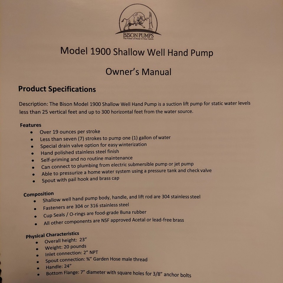 Bison Shallow Well Hand Pump #1900 304 Stainless Steel | eBay