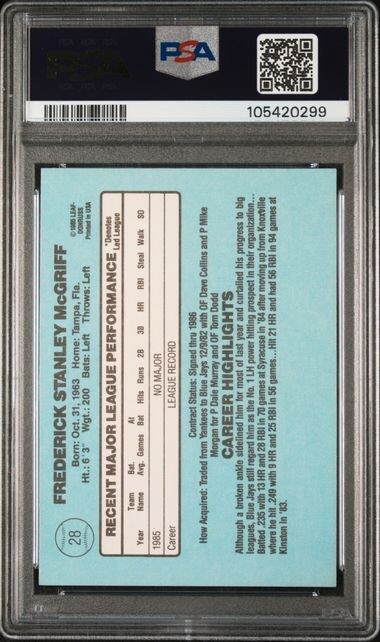 PSA 10 1986 Donruss Fred McGriff Jays/Rays Legend Baseball Rookie Card ...