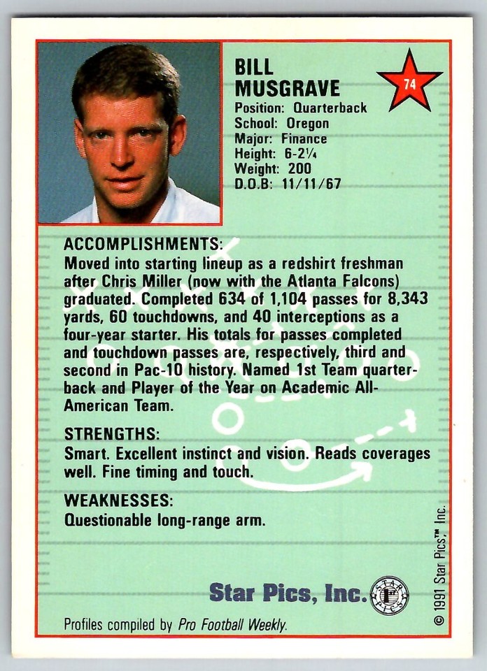 1991 STAR PICS BILL MUSGRAVE OREGON DUCKS #74 | eBay