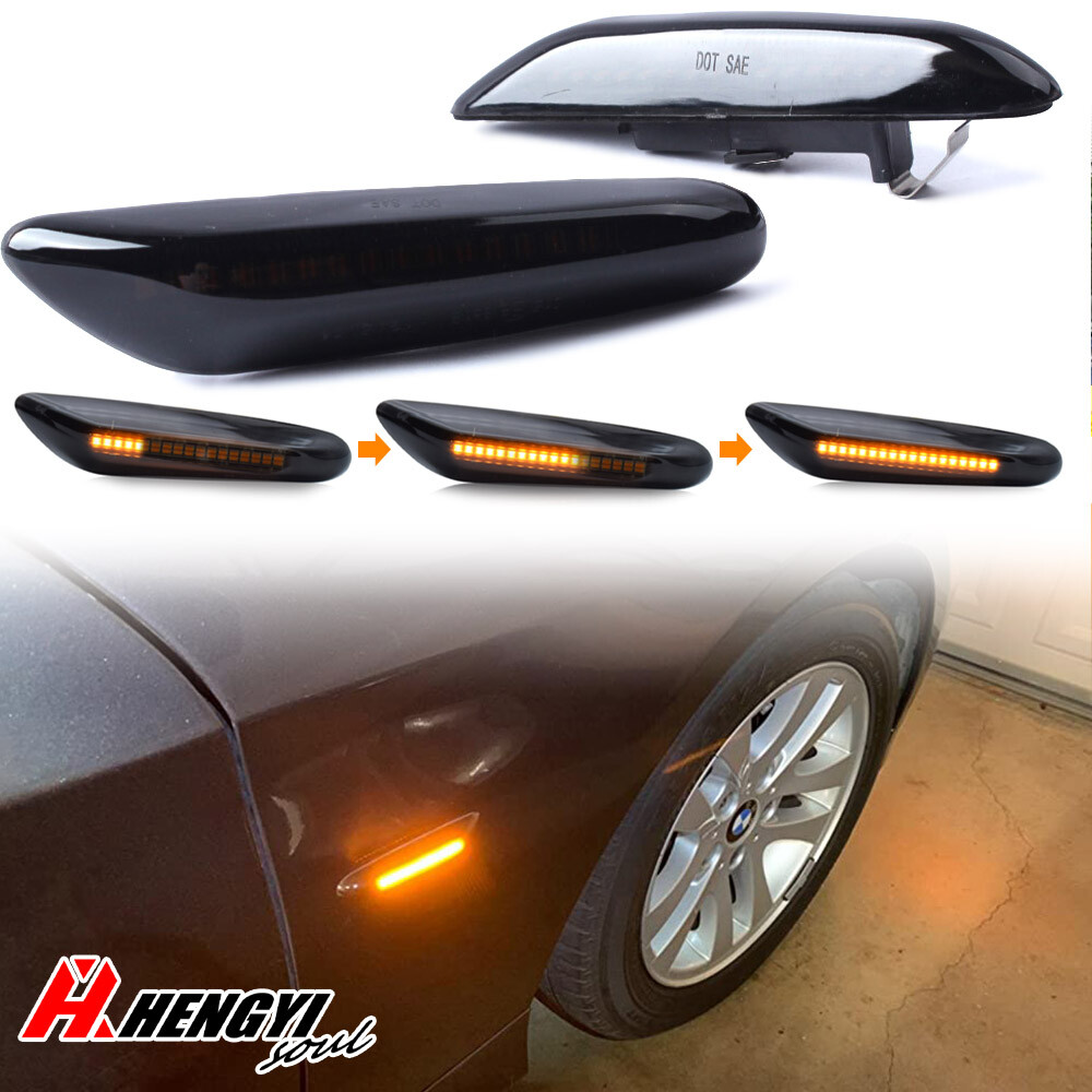 2x Black Lens Amber LED Fender Side Marker Lights For BMW E60 E82 E88 ...