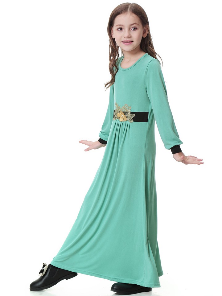 Muslim Child Girls Abaya Long Dress Burka Prayer Maxi Kaftan Robe Arab ...