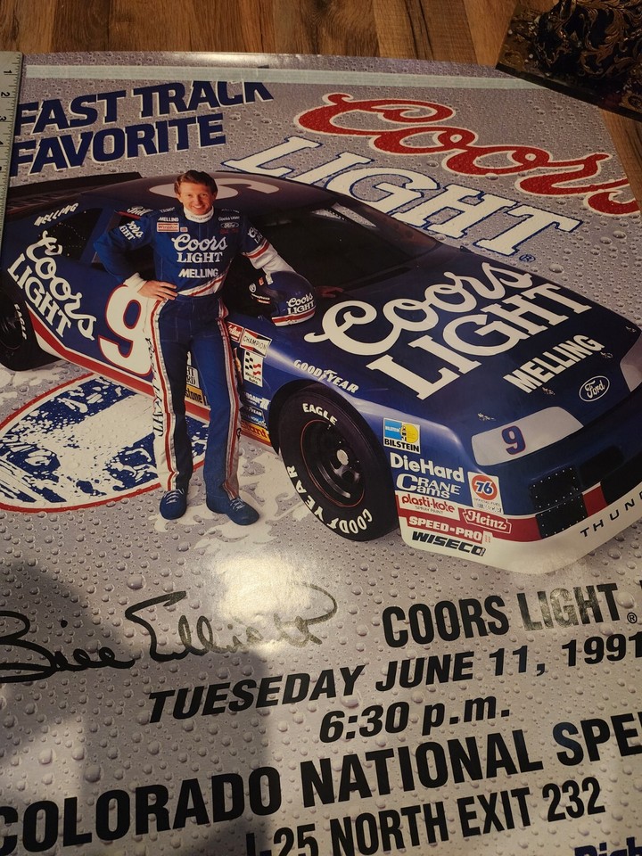 Vintage COORS Light Beer Poster Racing Bill Elliot Nascar Race 21x27 ...