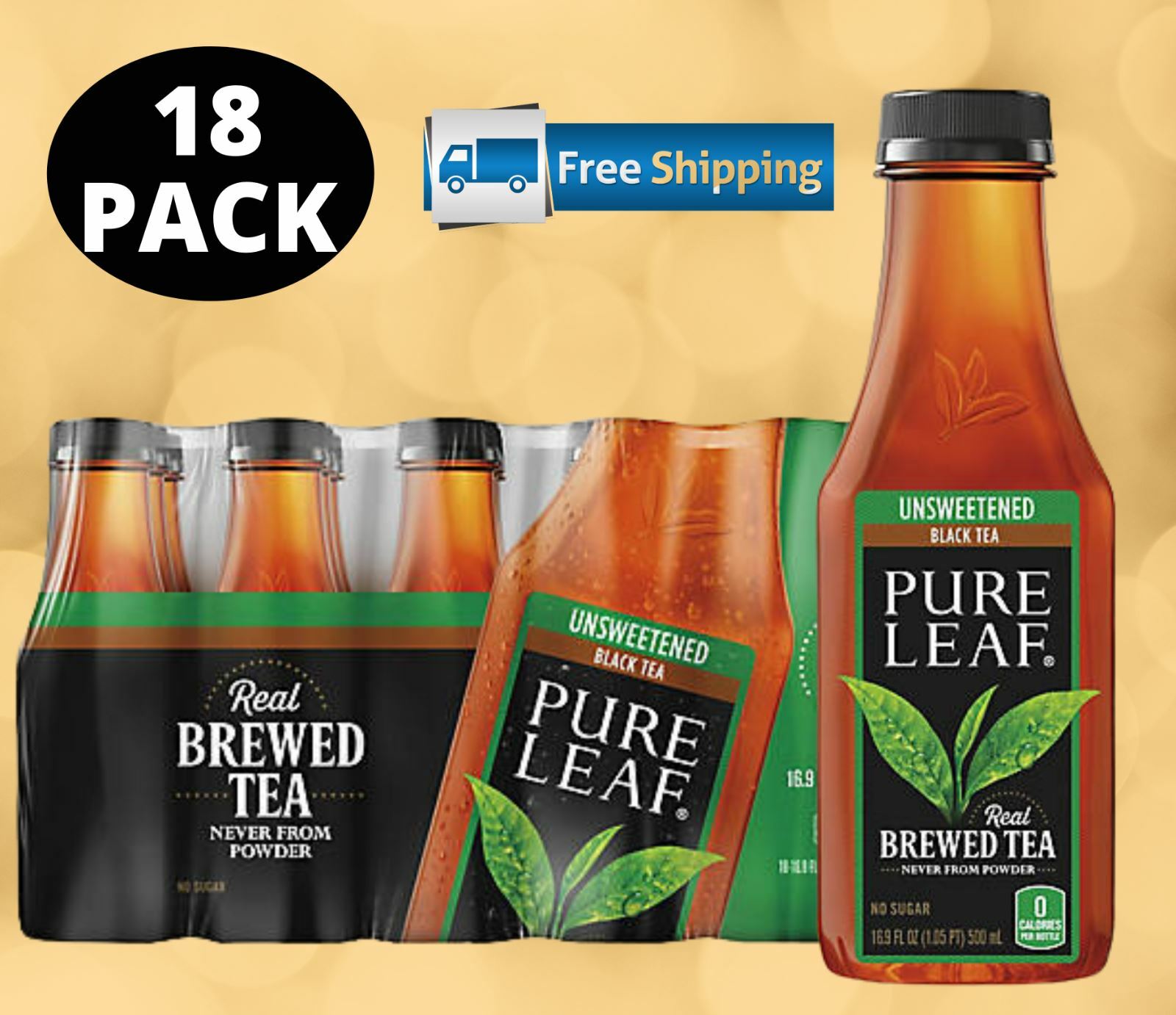 Pure Leaf Iced Tea, Unsweetened Black Tea, 16.9 Oz Bottles 18 Pack ...