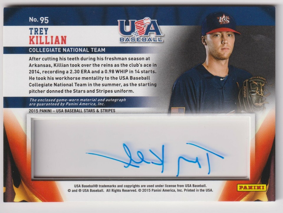 2015 USA Baseball Stars and Stripes Jersey Signatures #95 Trey Killian ...