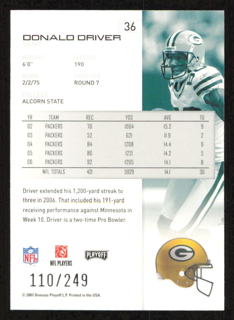 2007 Playoff NFL Playoffs - Donald Driver #36 Silver Metalized /249 for ...