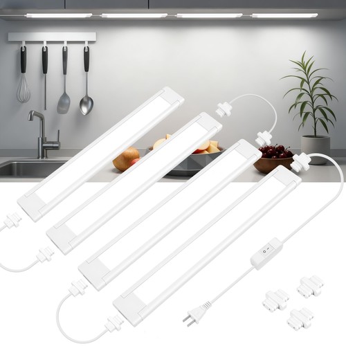 Under Cabinet Lighting Plug in 4 Pcs 14 Inch Linkable Ultra Bright LED ...